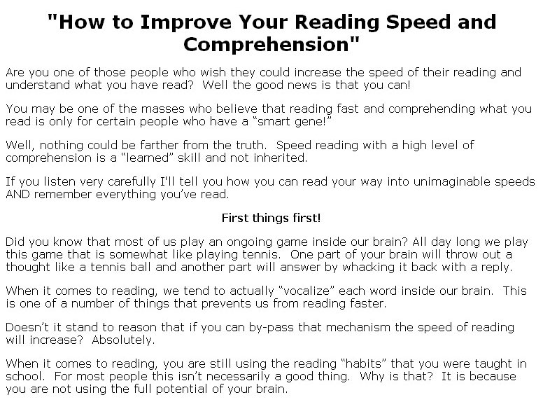 How To Improve Reading Speed And Comprehension Plr Ebook